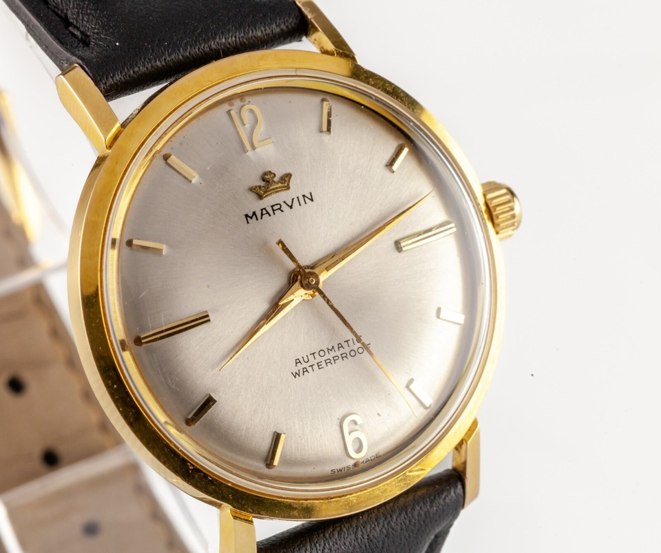 Marvin Gold-Plated Automatic Watch w/ Leather Band Cal #777 | eBay