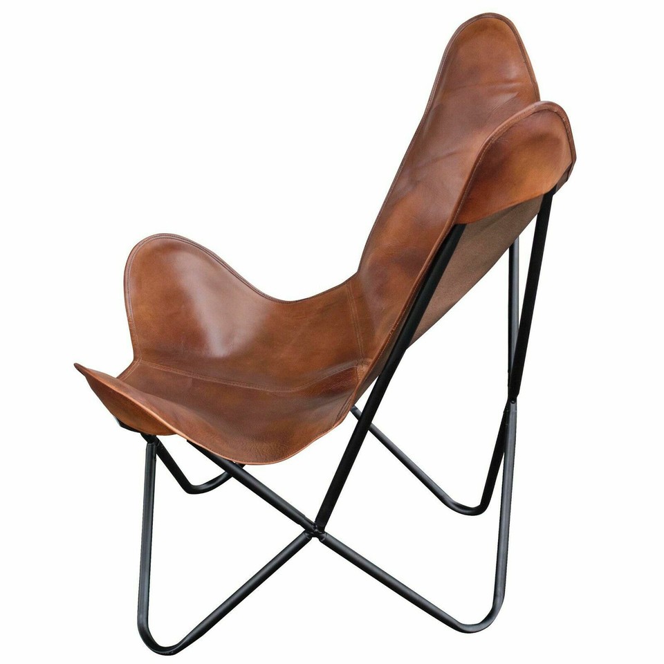 HANDMADE VINTAGE BROWN BUFFALO LEATHER BUTTERFLY RELAX ARM CHAIR BKF ...