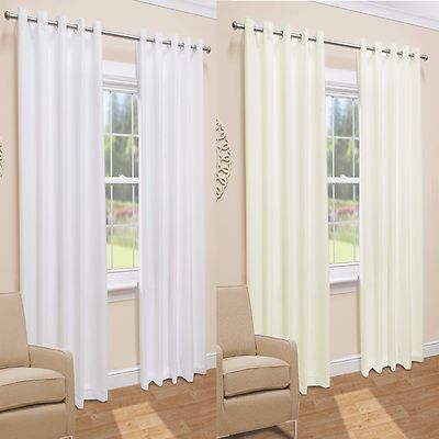 Pair of Ready Made Lined Voile Eyelet Ring Top Curtains. Cream Or White ...
