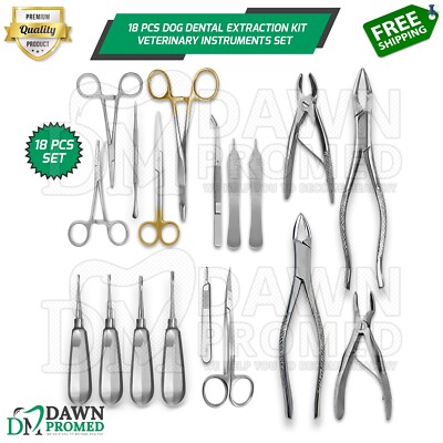 18 Pcs Dog Dental Extraction Kit German Grade Veterinary Instruments ...