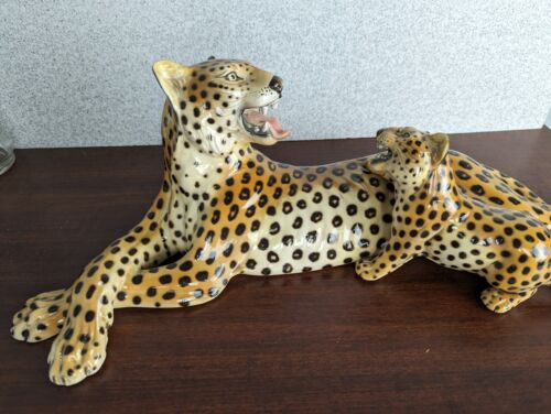 Vintage Ronzan Leopard Figurine Resting Attacking Cub Statue Made in ...
