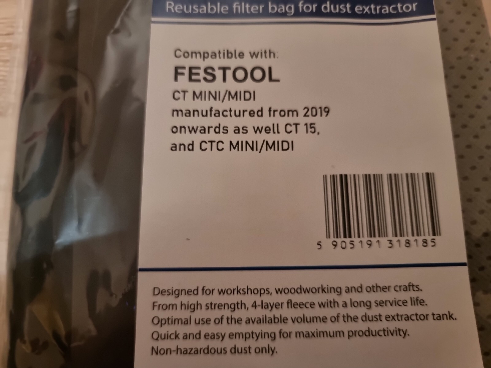 Festool Dust Extractor Bag Longlife 204308 with ZIP, SC FIS-CT CT15 ...