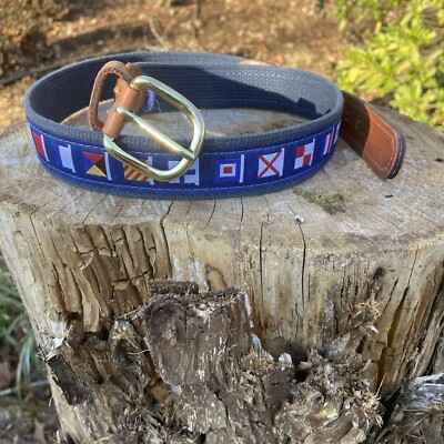 Nautical Code Flag Belt on Navy Leather Tip Made US A Size 34 | eBay