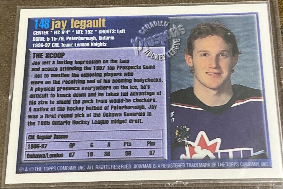 1997-98 Bowman Prospects “Autograph” Jay Legault #148 | eBay