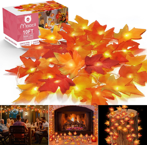 2 Pack 20FT Fall Maple Leaf Garland 40 LED Battery Operated ...