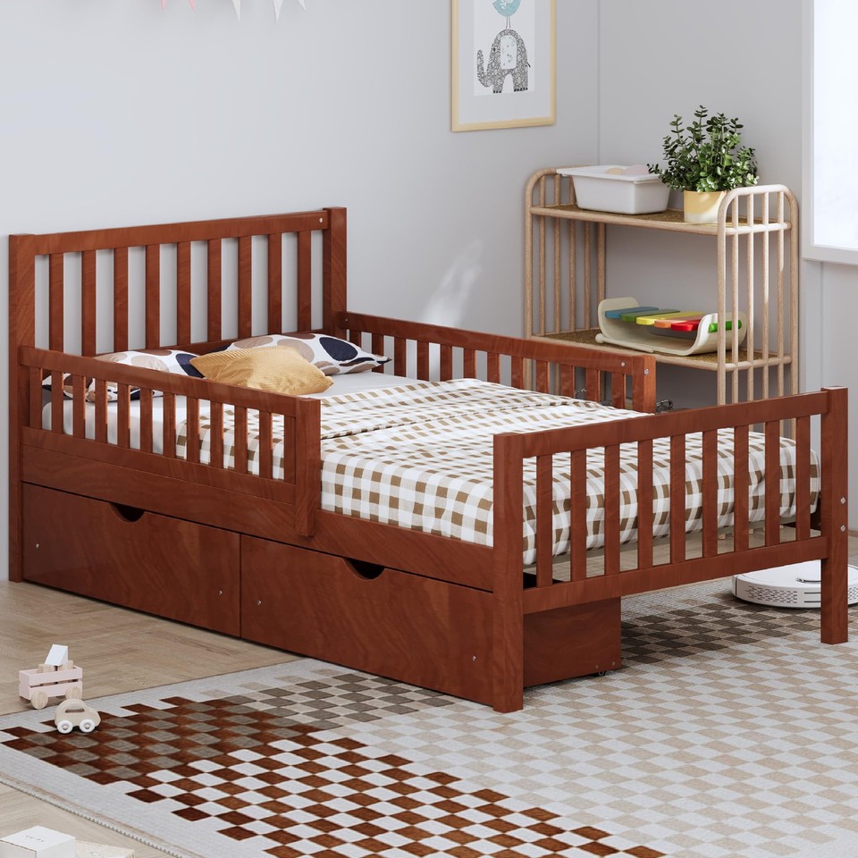 Twin Bed Frames with Storage Drawers for Kids, Twin Bed with Rails ...