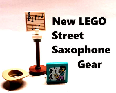 New LEGO Music Sheet SAXOPHONE Playing Set Street Performer Fedora Hat ...