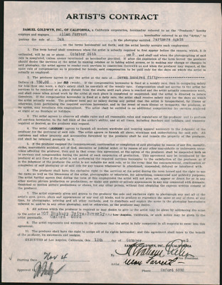 PARTNERS AGAIN / Allan Forrest 1925 signed Artist contract for role of ...