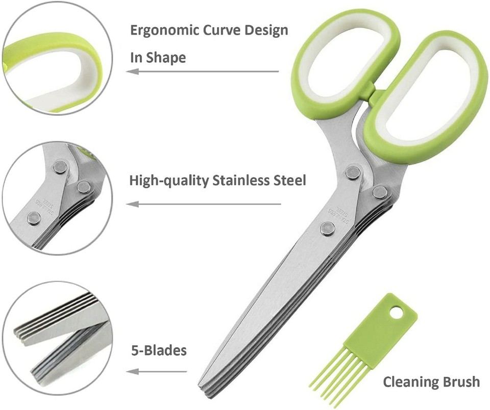 Professional Shredding Scissors Stainless Steel 5 Blade Sharp Herb ...
