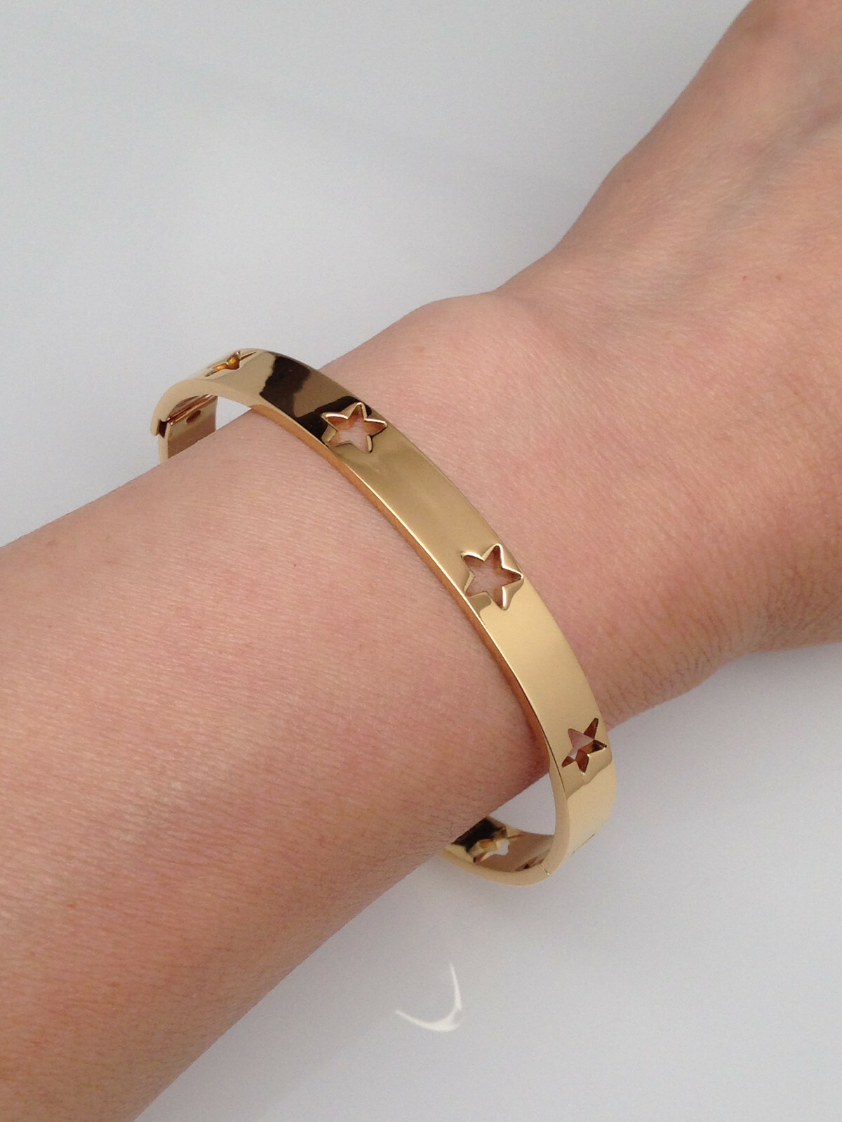 Stainless Steel Star Bangle Bracelet Gold Tone 6mm 6.75" | eBay