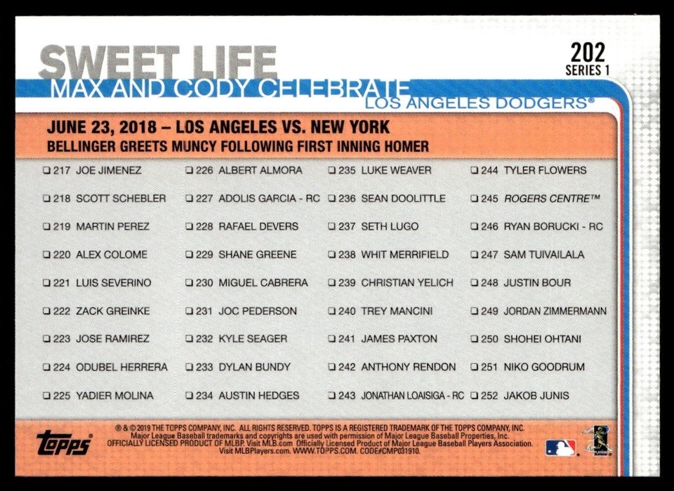 2019 Topps Sweet Life Max Muncy/Cody Bellinger #202 | eBay
