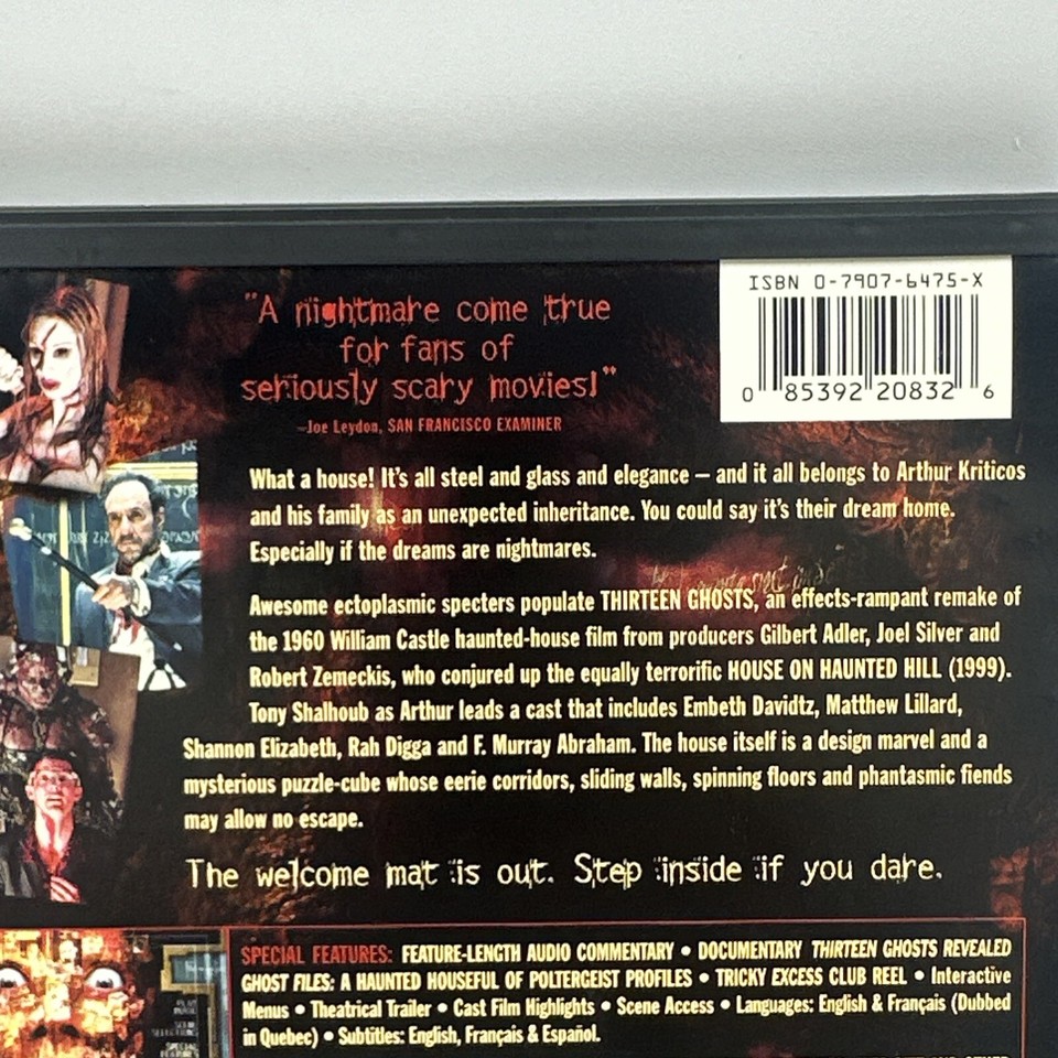 Thirteen Ghosts (DVD, 2001) Snapcase Horror "Thir13en Ghosts" Tony ...