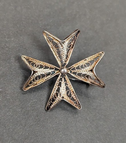 Vintage Maltese Cross 917 Silver Filigree Brooch Malta Hallmarks | eBay