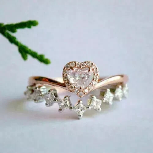 2Ct Heart Simulated Diamond Women Fancy Weeding Ring 14K Rose Gold ...