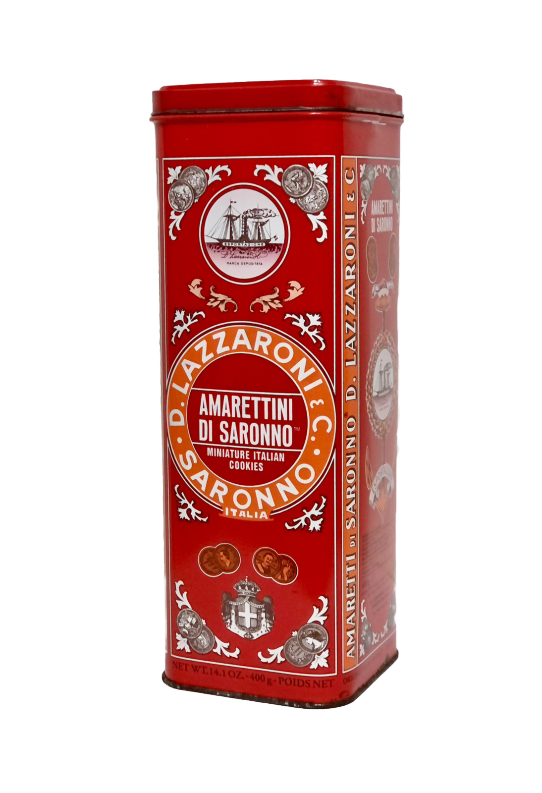 Amarettini Di Saronno Italian Cookie Tin Red Orange White Black 10x3 ...