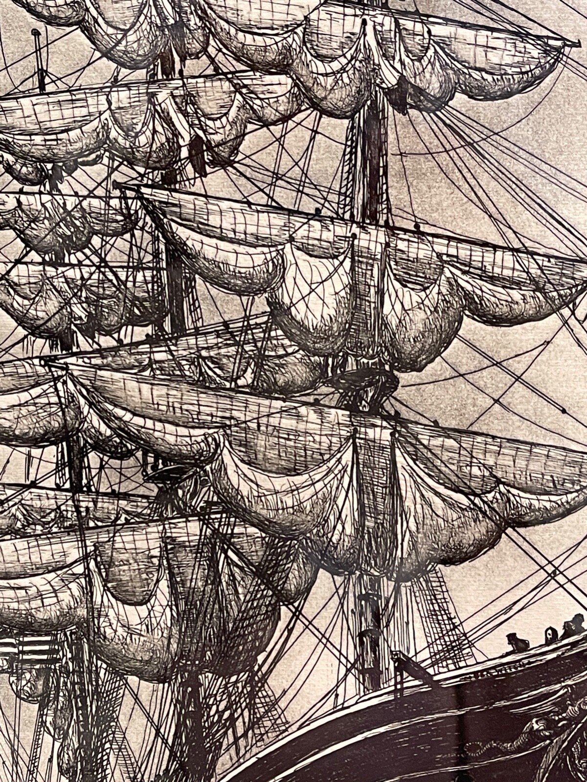 Vintage Signed Alan Jay Gaines Etching Sail Ship Framed 3291 | eBay