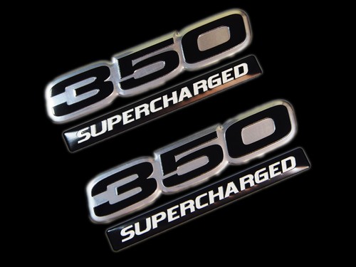 VMS 2 CHEVY SUPERCHARGED 350 CUBIC INCH ENGINE ALUMINUM EMBLEMS BLACK ...