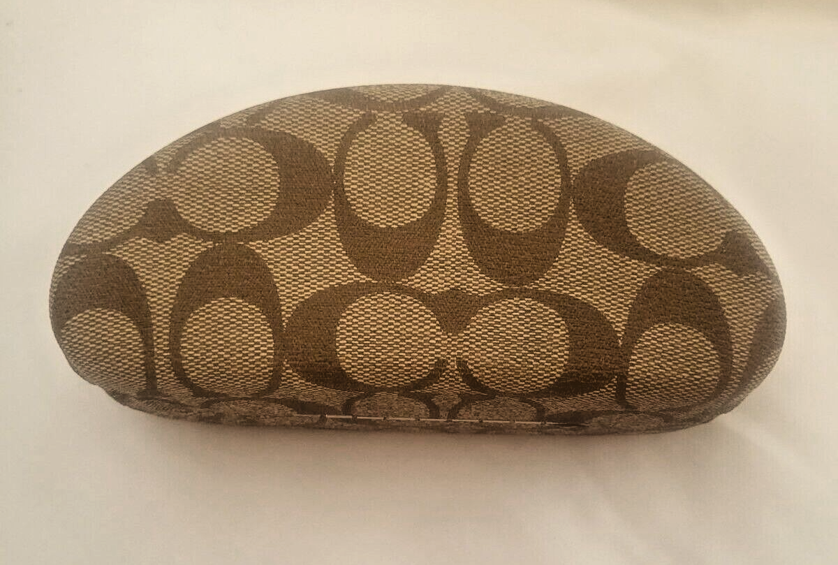 COACH Brown Tan Signature Logo Hard Clam Shell Glasses Case and Cloth ...