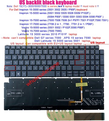 New US backlit Keyboard for Dell Latitude 15-3510 P101F Inspiron 15 ...