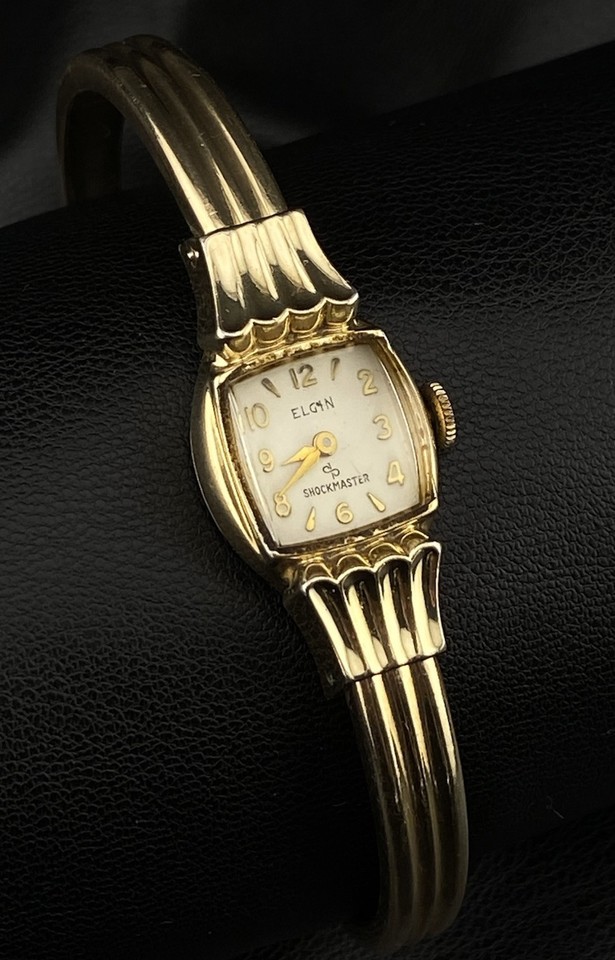 Vintage Elgin Shock master Ladies Dainty Clasp Bracelet Watch 10K GF ...