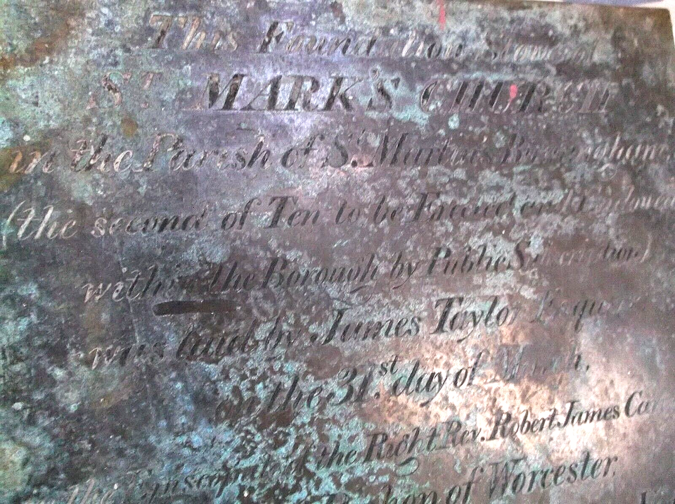 RARE ANTIQUE 1840 BRONZE BIRMINGHAM CHURCH FOUNDATION STONE ENGRAVED ...