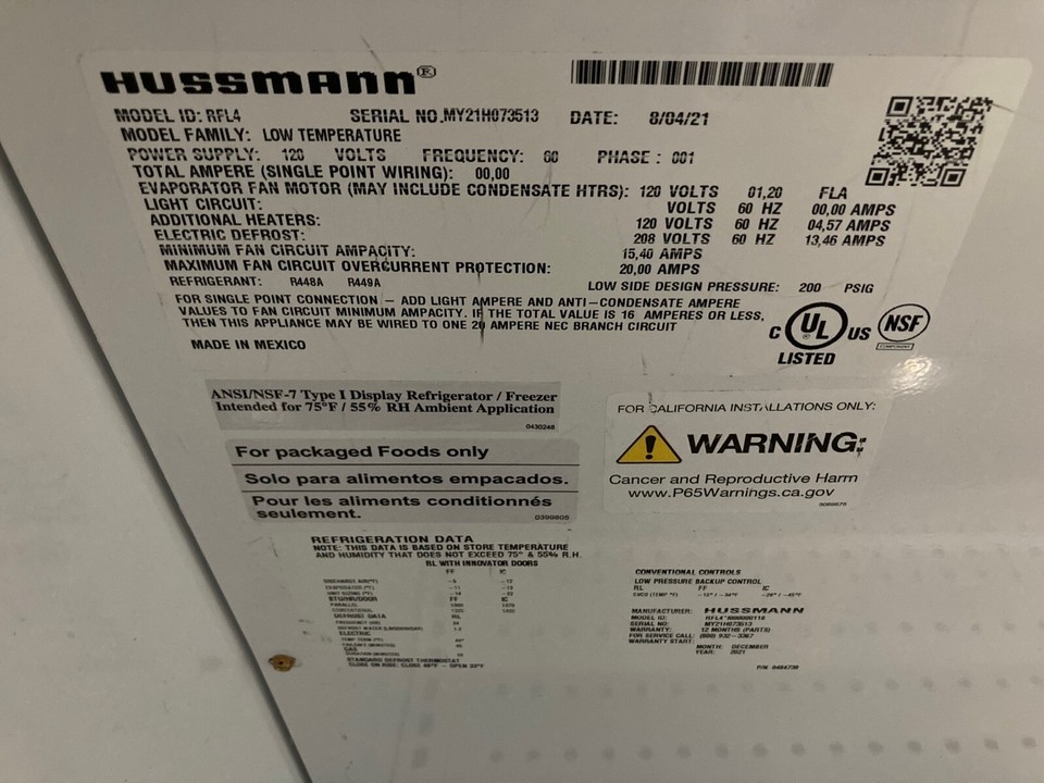 Hussmann RFL4 Four Door Glass Freezer Merchandiser 2021 Mod w/ Hybrid ...