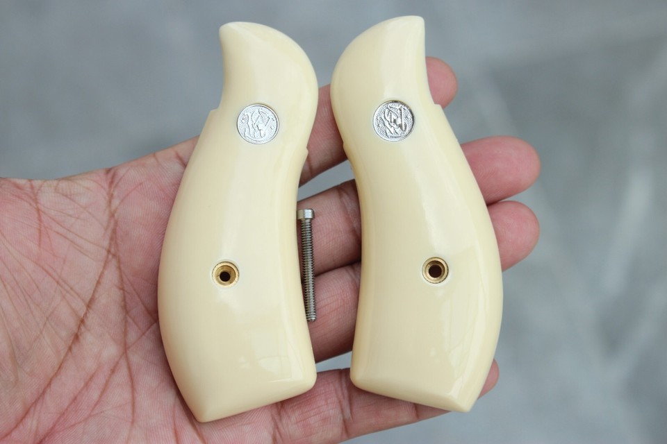 S&W 686 K, L FRAME ROUND BUTT GRIPS MODEL 66 CUSTOM FAUX IVORY # SILVER ...