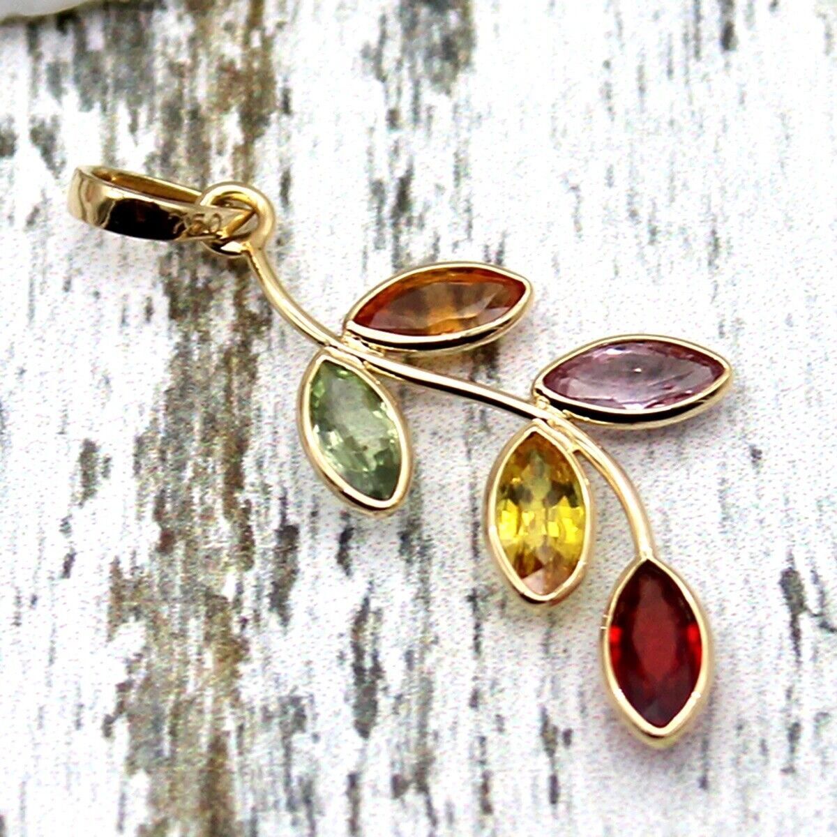 Natural Multi Sapphire Leaf Pendant 18k Solid Yellow Gold Colourful ...