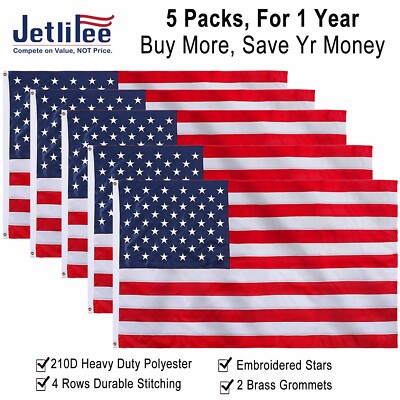 Jetlifee 5 Packs 2.5x4 FT American US Flag Banner Heavy Duty 210D ...