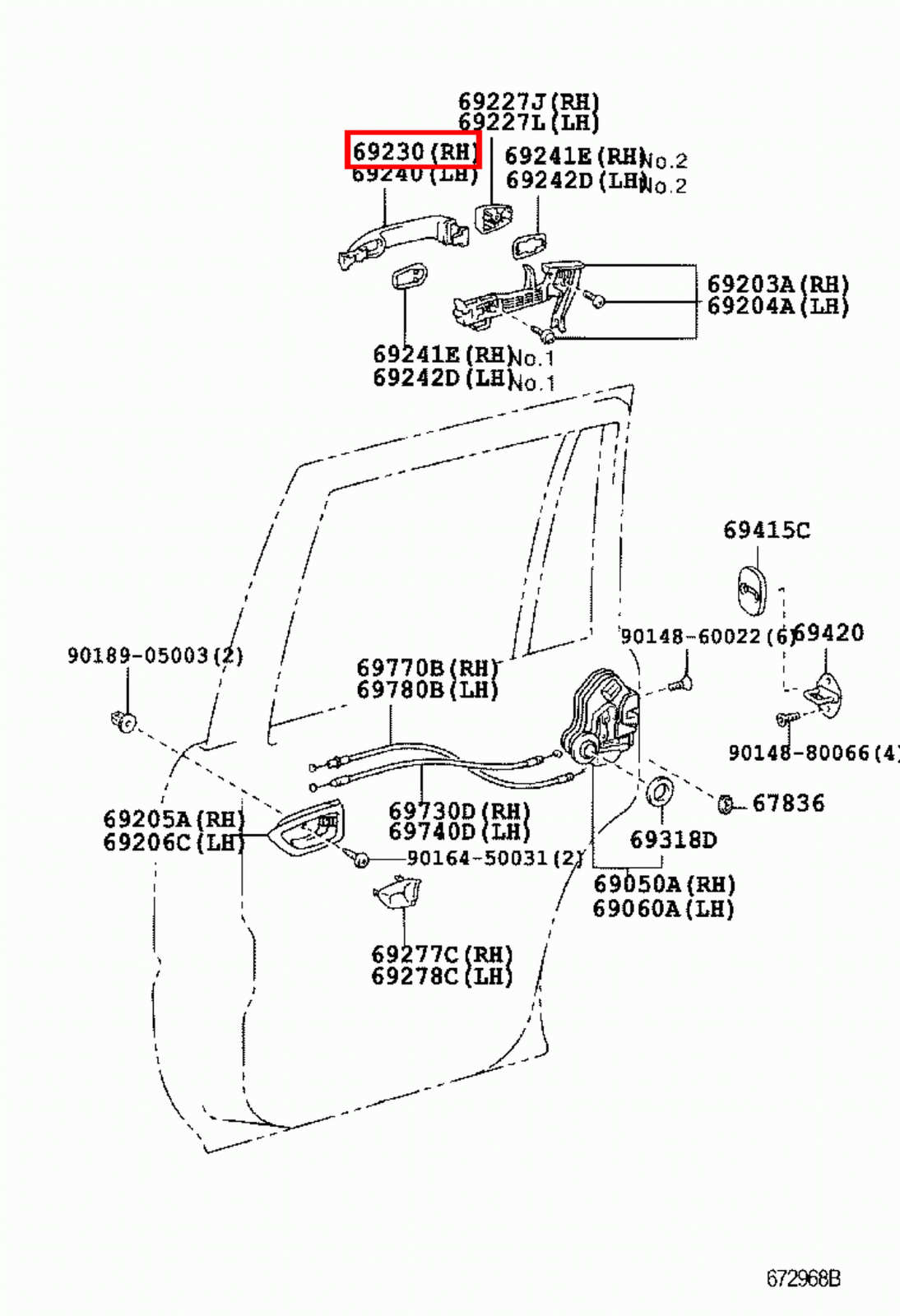 Genuine Lexus GX470 UZJ120 RX300 MCU35 RH Right Rear Door Outer Handle ...