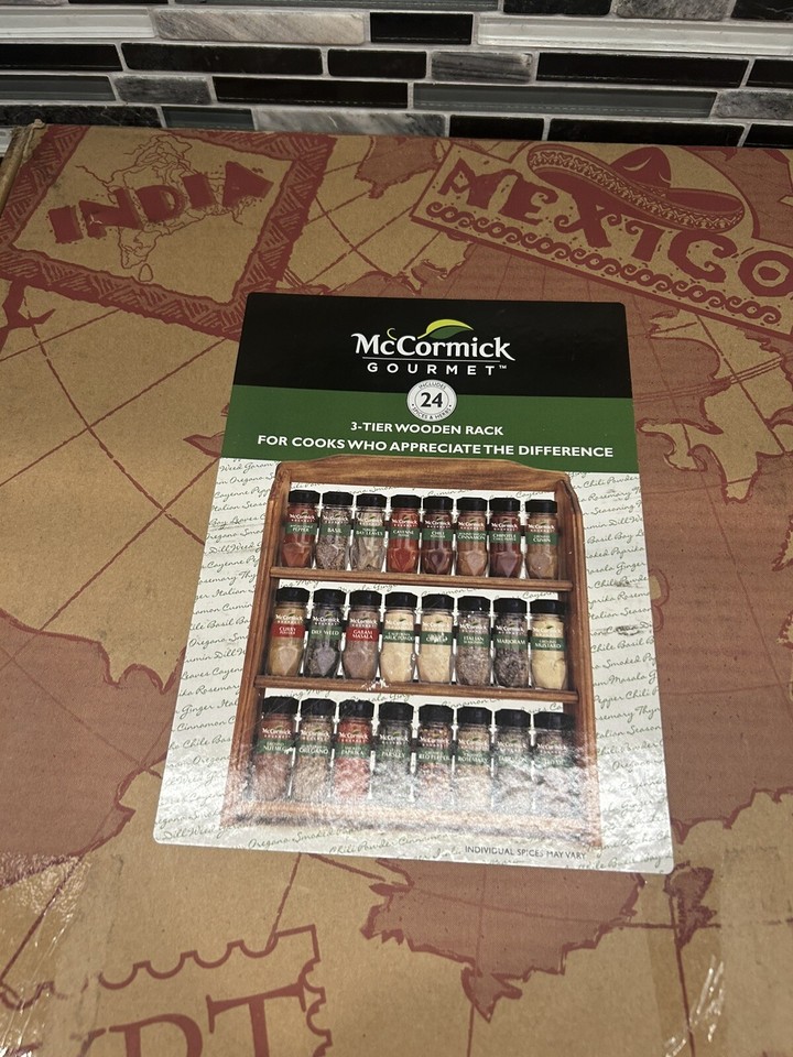 McCormick Gourmet Three Tier Wood 24 Piece Spice Rack Organizer In Box ...