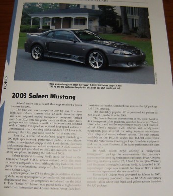 2003 SALEEN MUSTANG S-281 SPECS INFO PHOTO 03 COBRA S/C TERMINATOR S281 ...