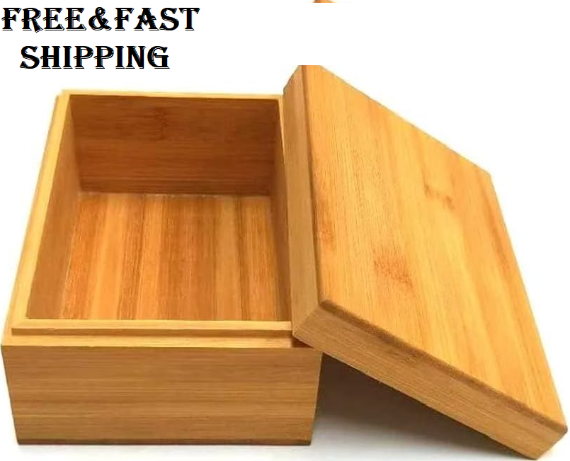 Bamboo wood storage box with cover, wooden storage box combination ...