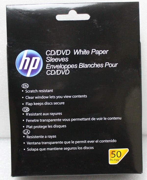 50 HP CD / DVD White Paper Sleeves Disc Storage Protectors w/Clear ...