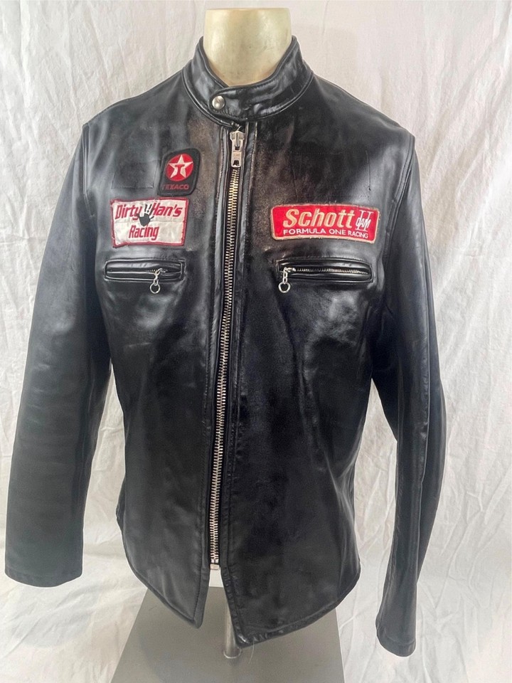 MENS LARGE SCHOTT CAFE RACER 641HH BLK HORSEHIDE LEATHER MOTORCYCLE ...