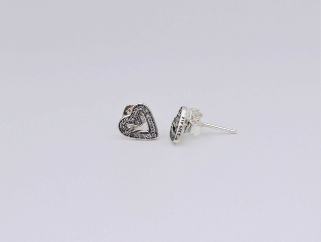 Genuine Pandora Sterling Silver Sparkling Freehand Heart Earring ...