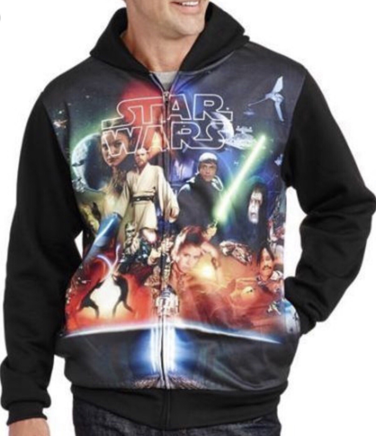 NWT STAR WARS VINTAGE 3D Printed ADULT ZIP HOODIE JACKET Sz. MEDIUM ...