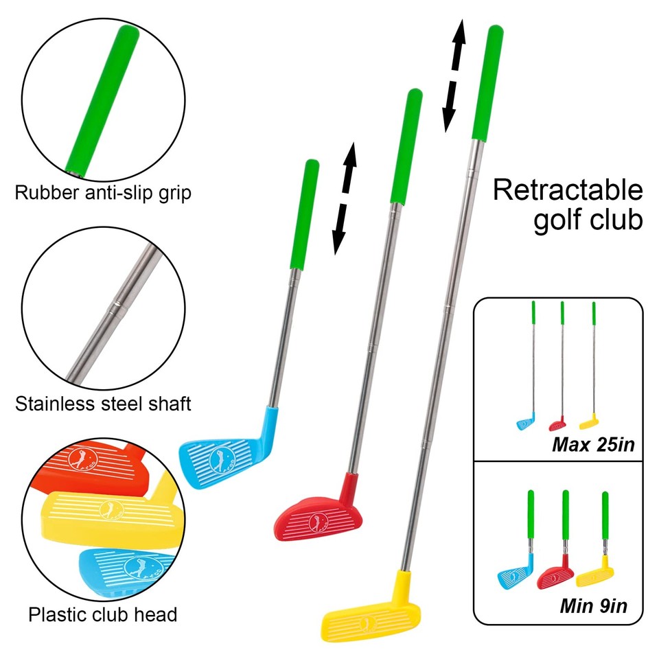 Kids Golf Club Set, Retractable Toy Golf Clubs for Toddlers, Mini Golf ...
