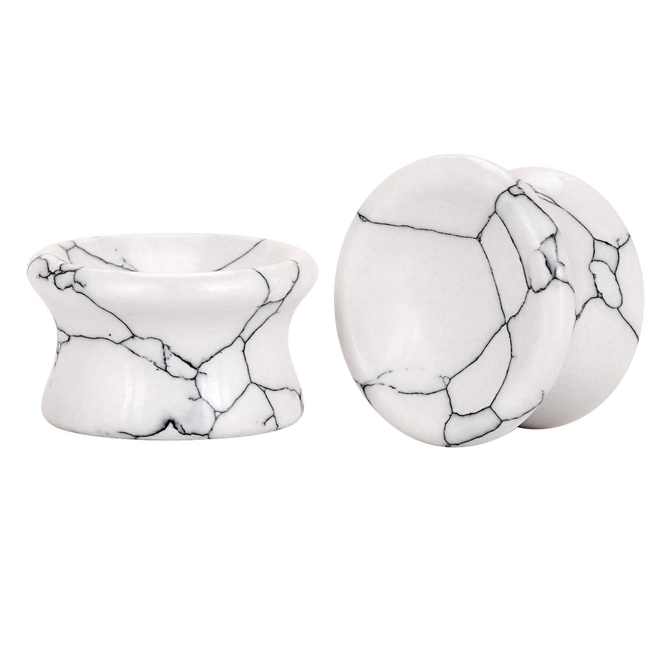 PAIR Organic Natural Stone Ear Gauges Ear Plugs Double Flared Piercing ...