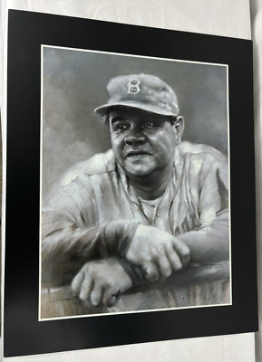 VTG Babe Ruth Art Print Haiyan 2000 Signed Baseball Sports Grey Matt 16 ...