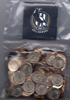Bag Of 100 $1 Collingwood AFL 2023 PIES UNC Coin One Dollar Premiership ...