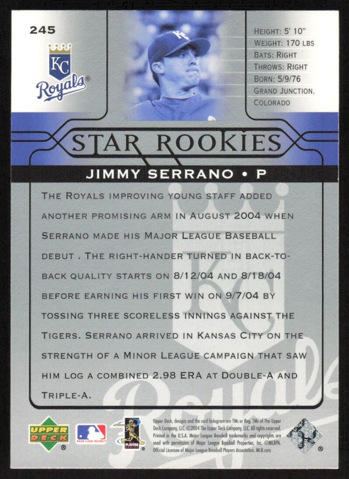 2005 Upper Deck Star Rookies Jimmy Serrano #245 Kansas City Royals | eBay