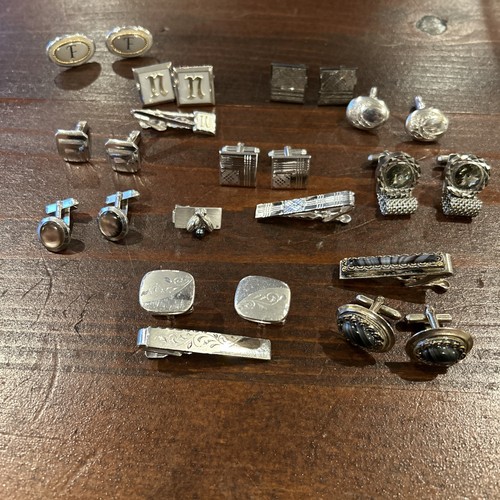 Lot Of 10 Silver Tone Men’s Cufflinks Some With Tie Clips 2 Are Signed ...