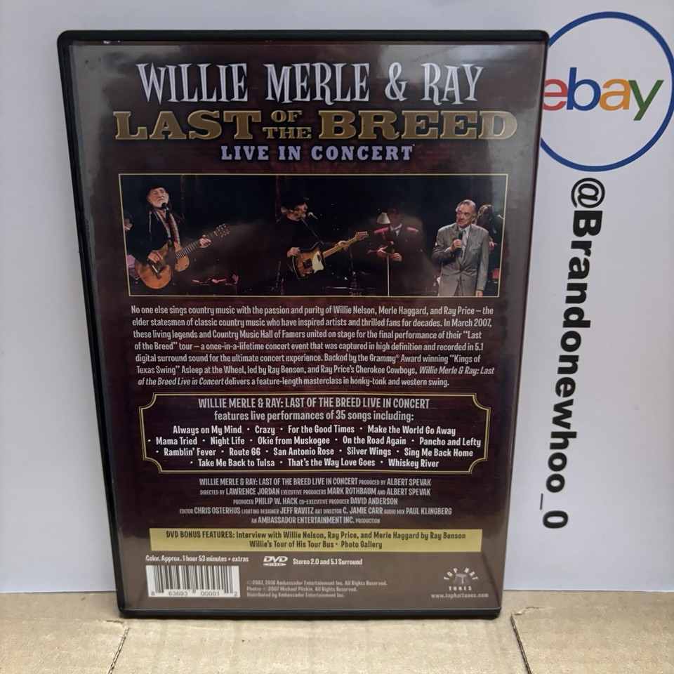Last Of The Breed Dvd With Willie Nelson Merle Haggard Ray Price Rare ...