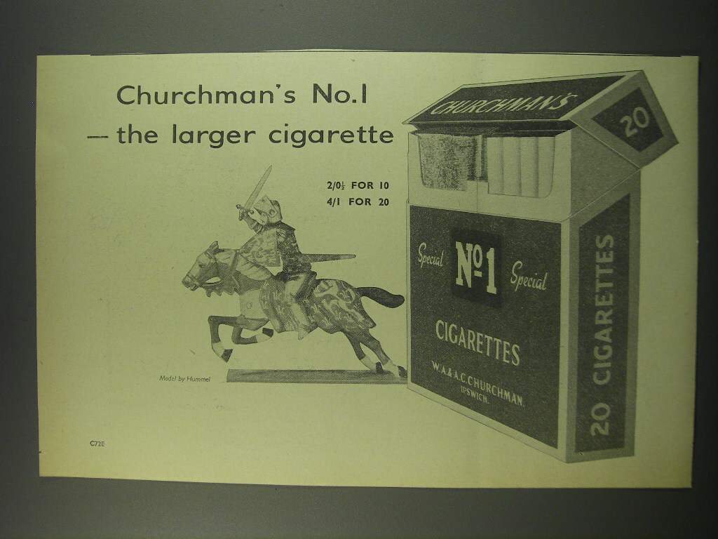 1957 Churchman's No. 1 Cigarettes Advertisement - The larger cigarette ...