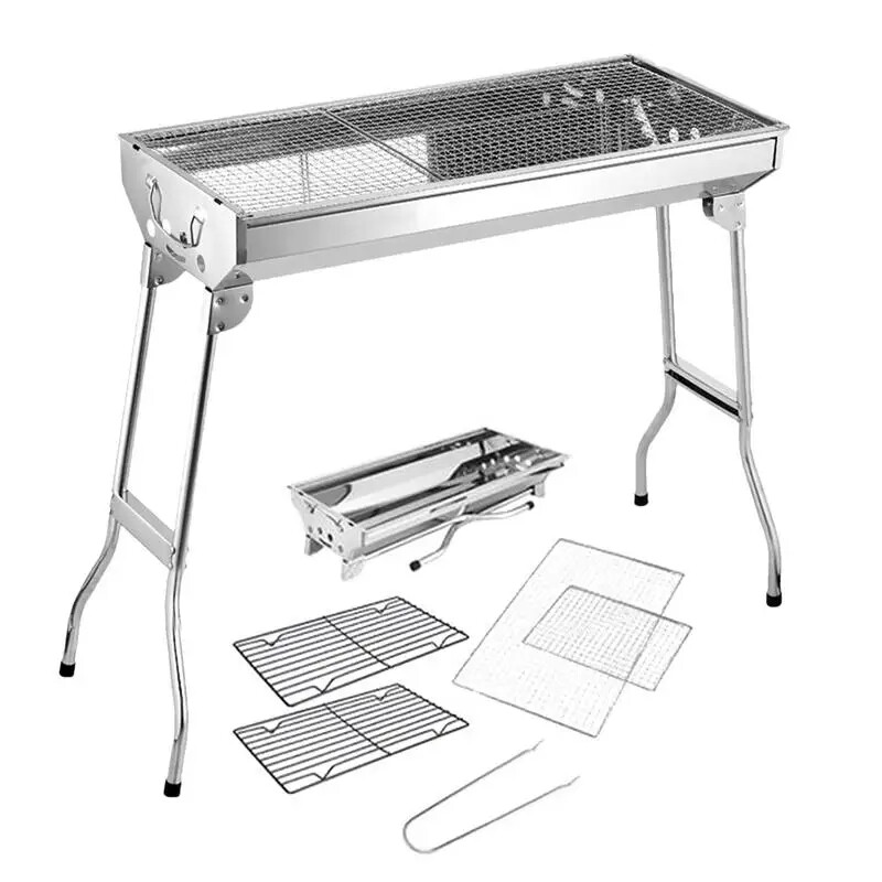 Portable standing Folding Barbecue Grill picnic BBQ Net Stove Stainless ...
