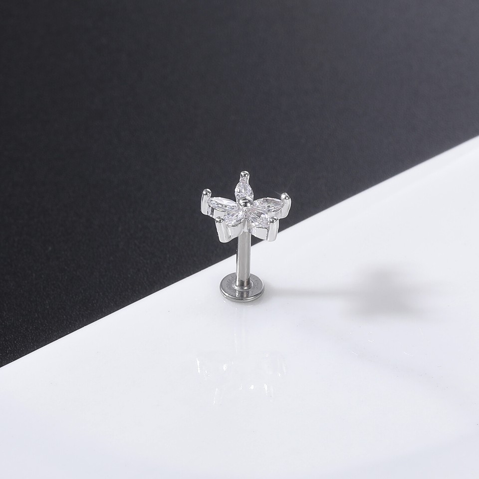 1 Pc CZ Crystal Labret Lip Piercing 16G Lip Stud Ear Tragus Helix Conch ...