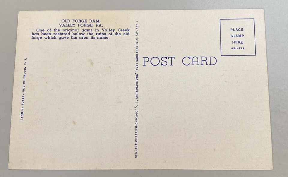 Vintage Postcard, Unposted Old Forge Dam VF49 Valley Forge, PA 1946 Curteich | eBay