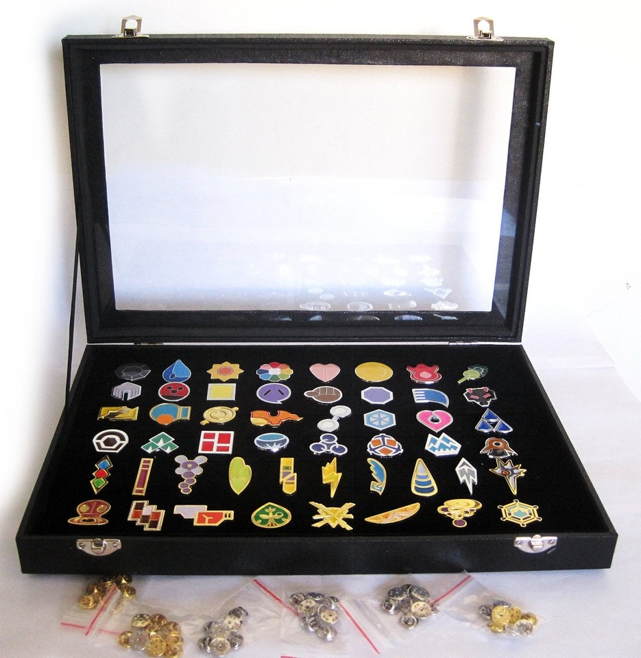 Poke Gym Badges with Glass Lid Display Showcase - Set of 50 Lapel Pin ...
