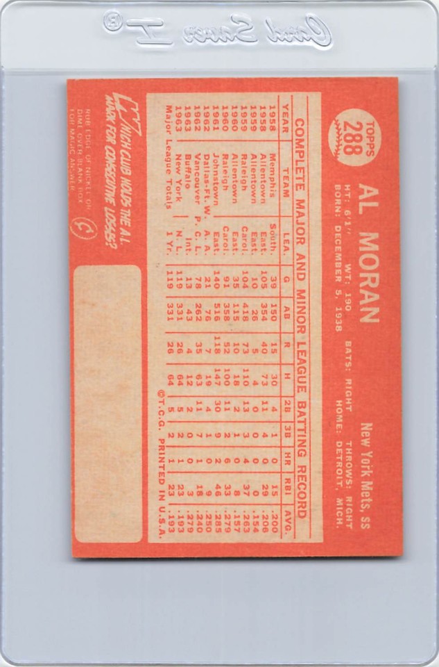 1964 Topps #288 Al Moran Mets VG/EX *DA-C4287 | eBay